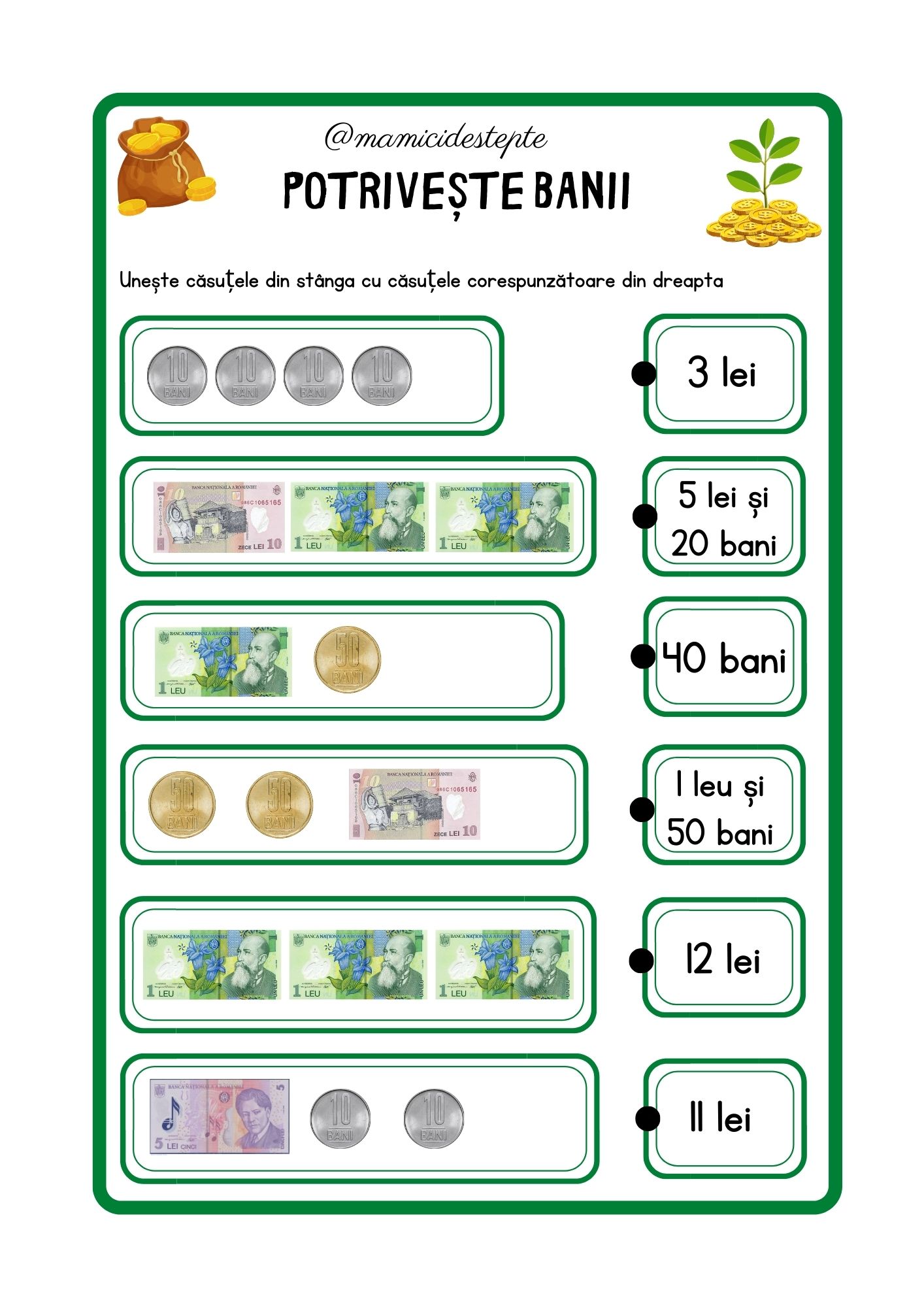 Fișe printabile despre bani – download gratuit