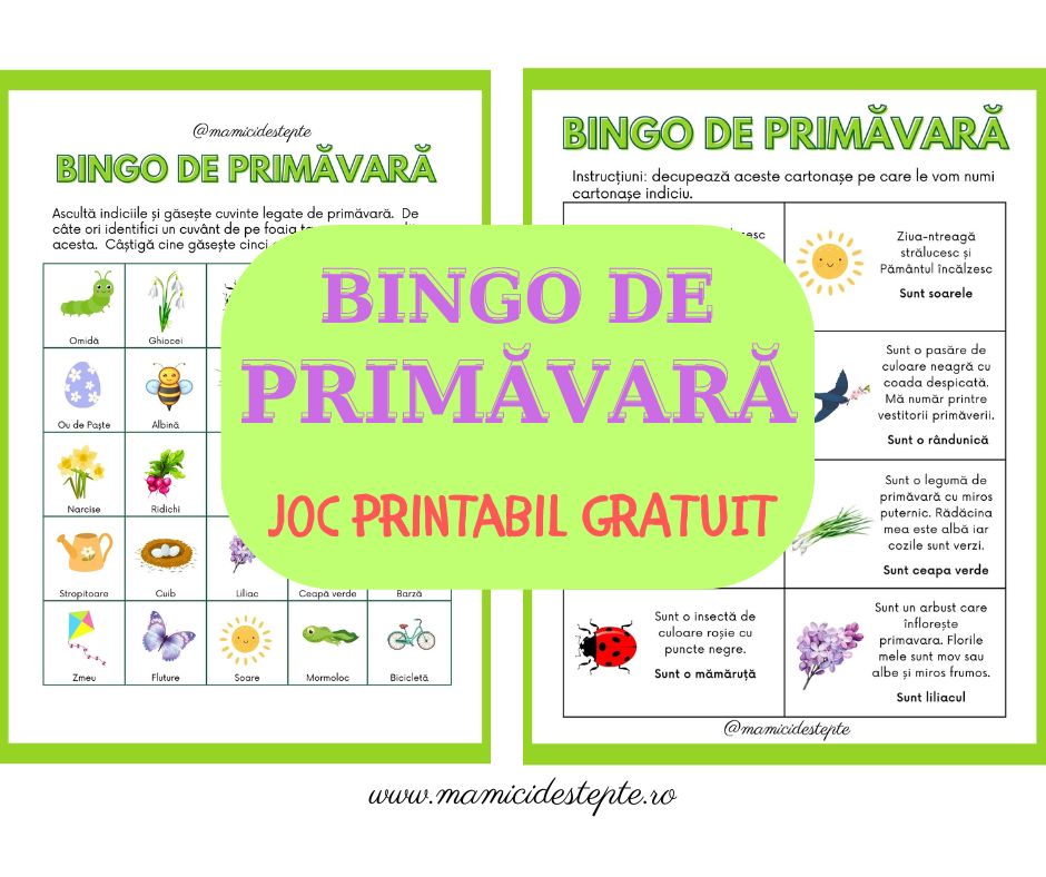 Bingo de primăvară – joc printabil GRATUIT pentru copiii mici